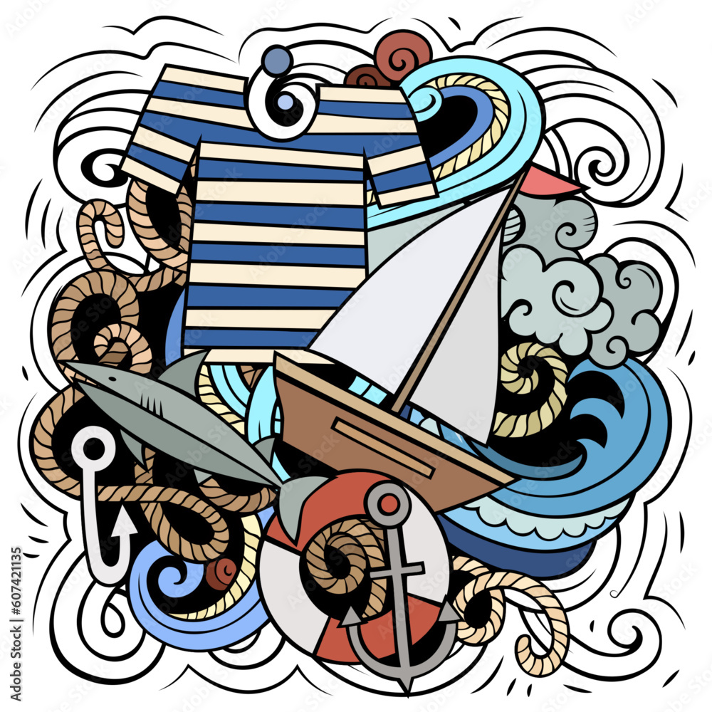 Nautical cartoon vector illustration. Stock Vector | Adobe Stock