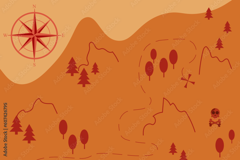 Children's Treasure Map. A top view of map with a mark of treasure ...