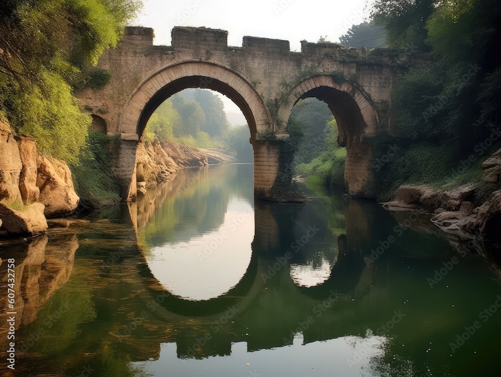 Roman bridge.arch bridge across the river. Monument of ancient Roman ...