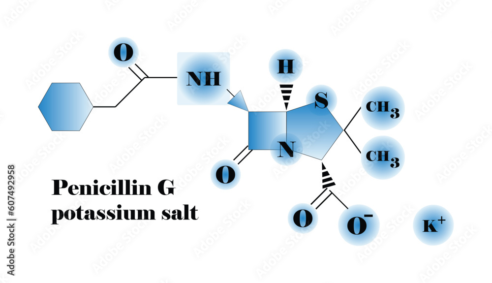 illustration of biology and medical, Penicillin G, chemical structure ...