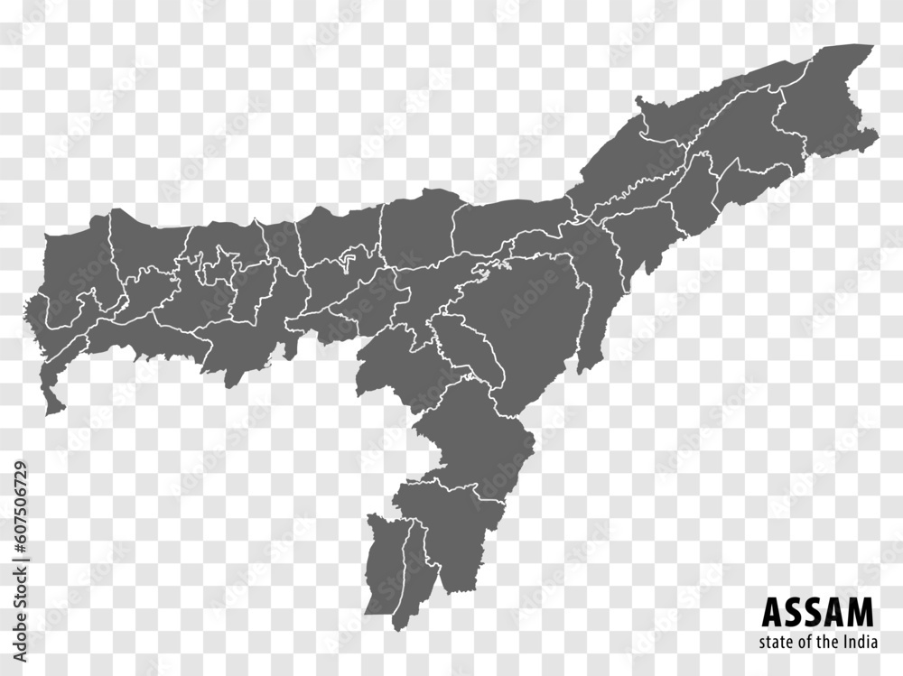 Blank map State Assam of India. High quality map Assam with ...
