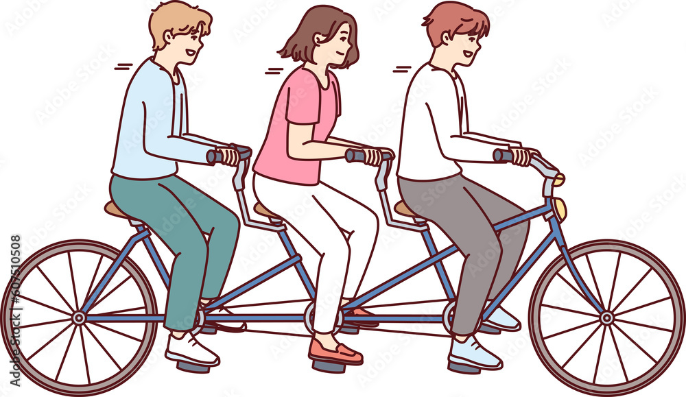 Group of people riding same bike together and enjoying shared ...