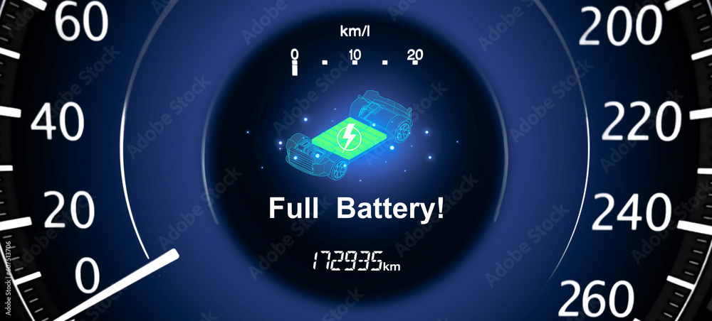 Full battery warning light on speedometer instrument panel of EV ...