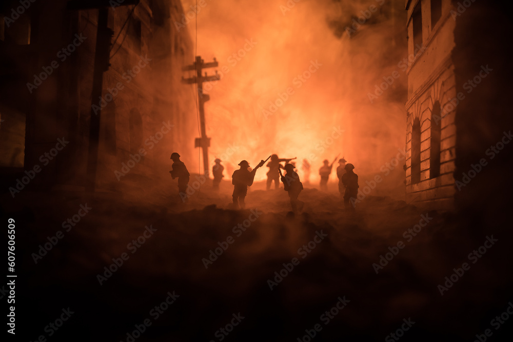 War Concept. Battle scene on war fog sky background, Fighting ...