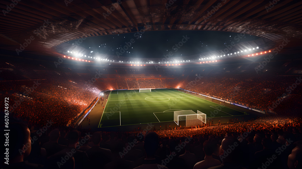 Football Stadium 3d rendering soccer stadium with crowded field arena ...