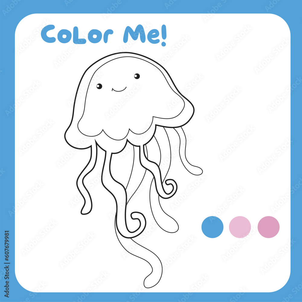 Coloring the jellyfish, the sea animal. Coloring sea animals worksheet ...