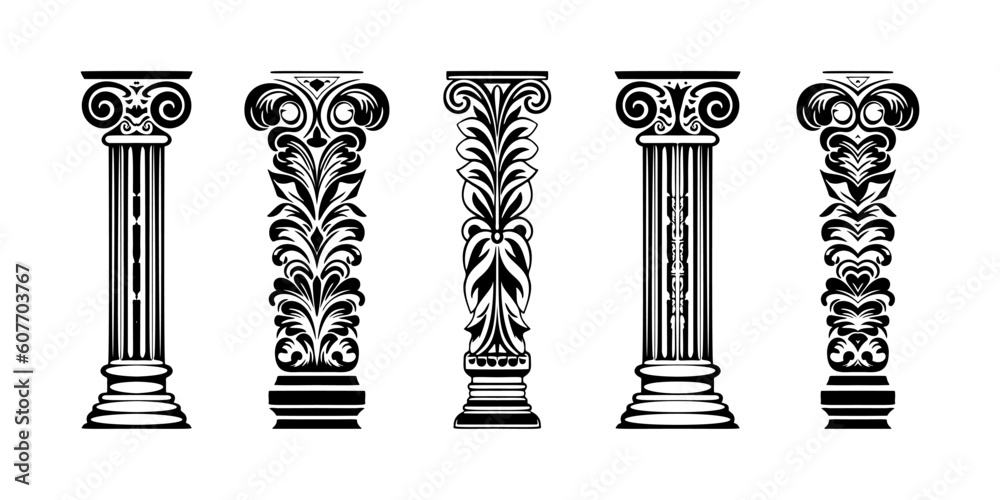 Pillar Icon, Greek Column Silhouette Set, Ancient Roman and Egyptian ...
