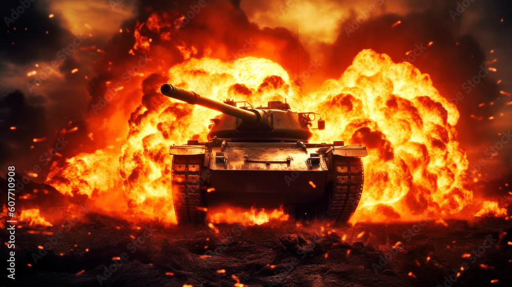 On the battlefield, a tank succumbs to a furious fireball explosion ...