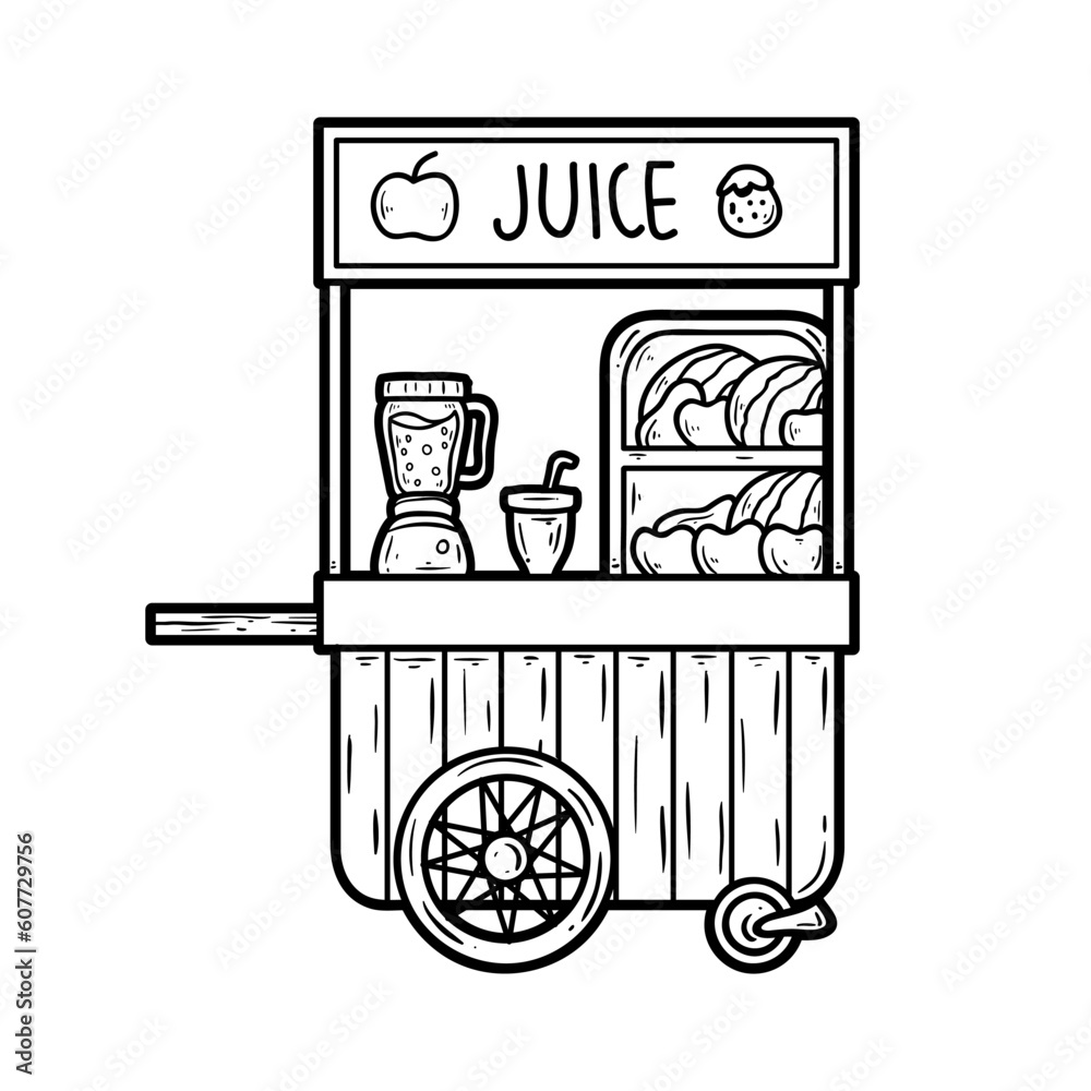 Juice stand food hand-drawn outline sketch illustration Stock Vector ...