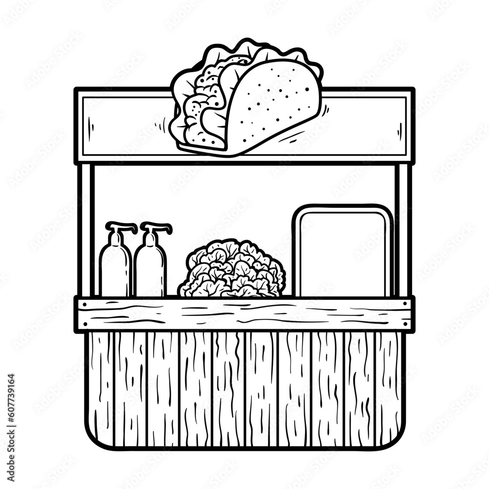 Tacos stand food hand-drawn outline sketch illustration Stock Vector ...