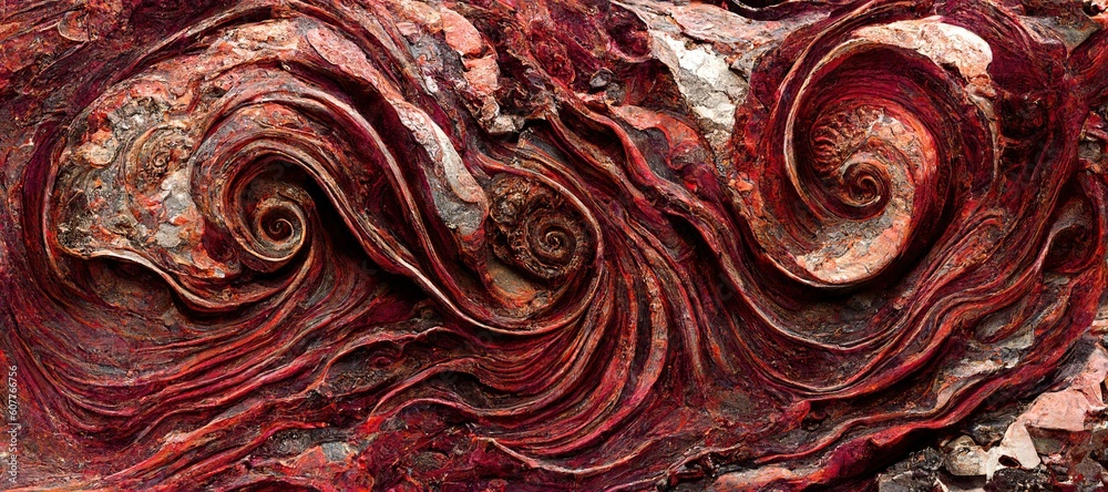 Illustration Stock Fossilized ammonite sea shell spirals embedded into ...