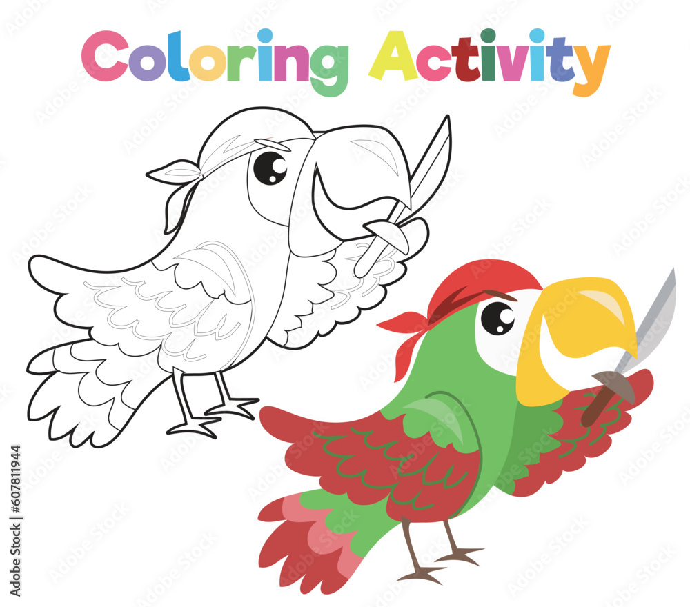 Coloring book for children pirate’s parrot. Educational printable ...