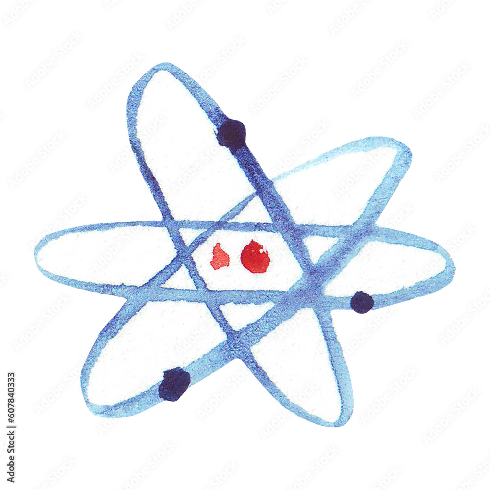watercolor particle model of the atom isolated on white background ...