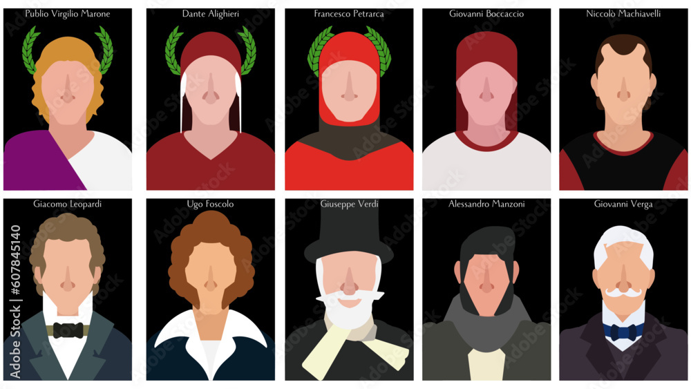10 Famous italians vector portraits collection Stock Vector | Adobe Stock