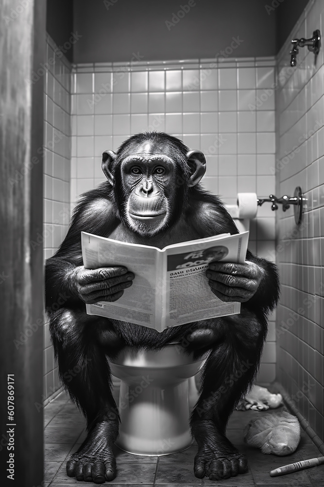 monkey sitting on the toilet reading a newspaper, generative ai art ...
