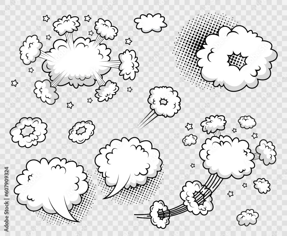 Comic speech bubble with smoke clouds on transparent background ...