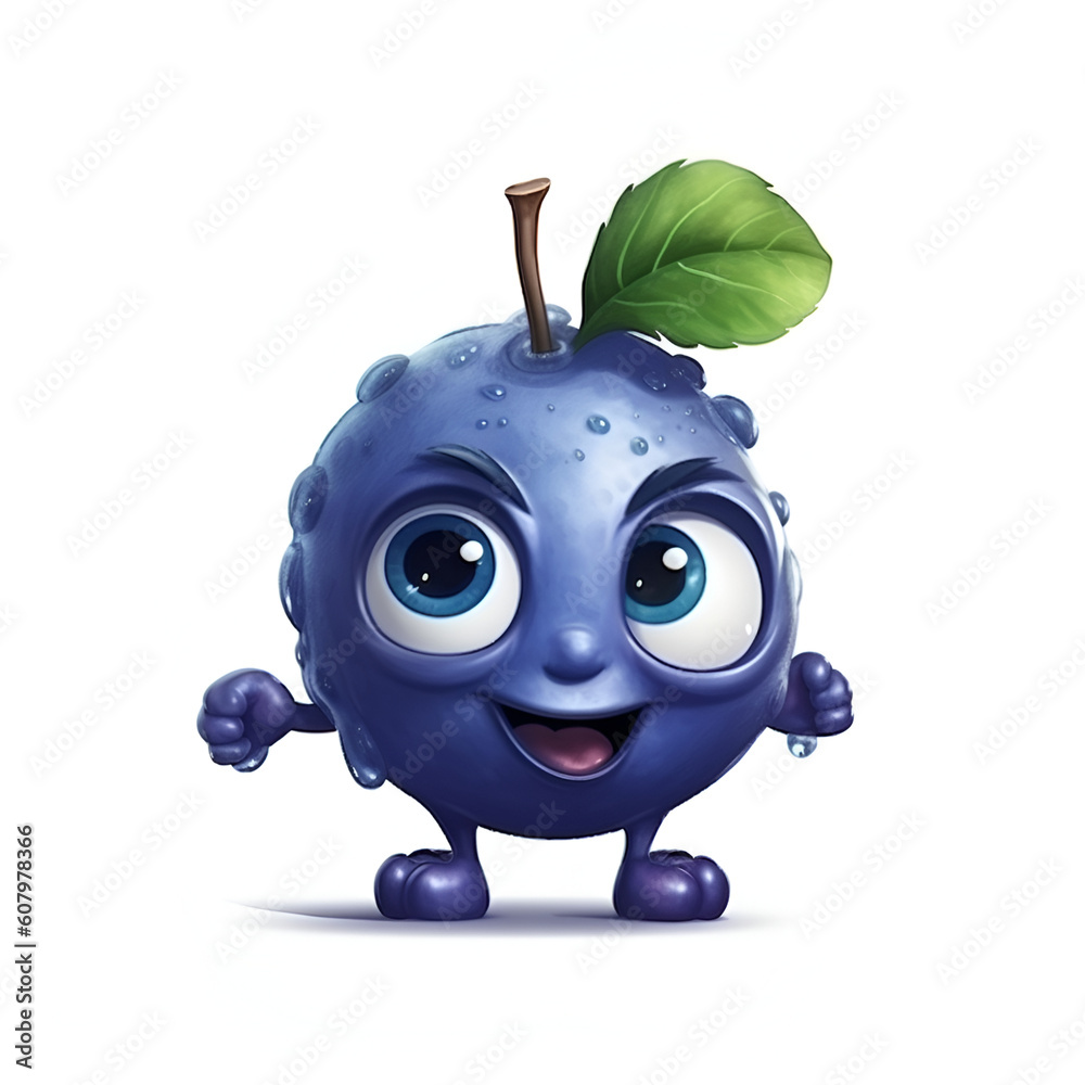 Funny cartoon blueberry with a smile emotion isolated on white ...