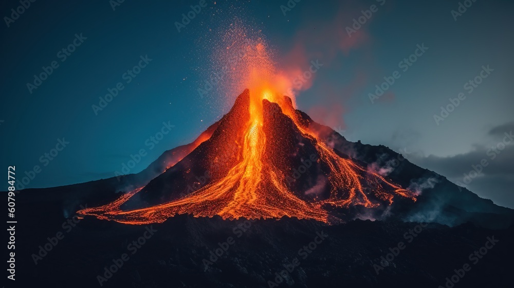 a volcano erupting with lava. Generative AI Art. 스톡 일러스트레이션 | Adobe Stock