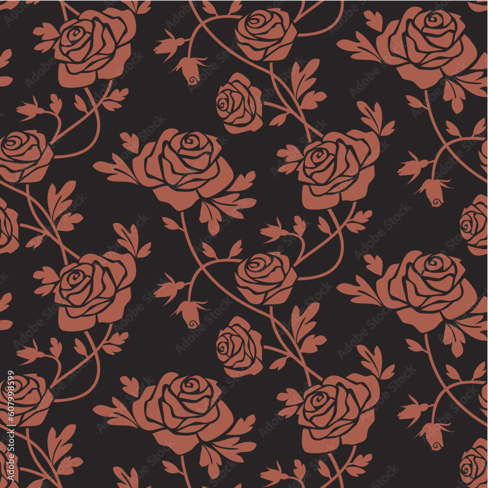 Romantic red roses at black background, seamless pattern. Full scalable ...