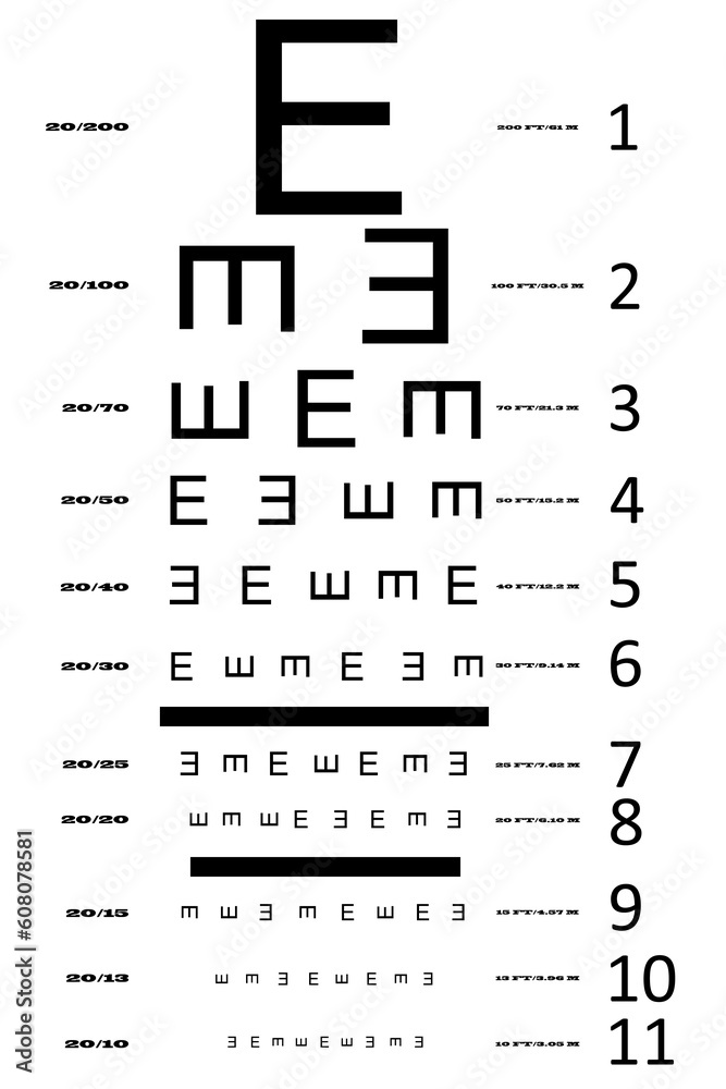 Digital png illustration of eye sight test with black letters on ...