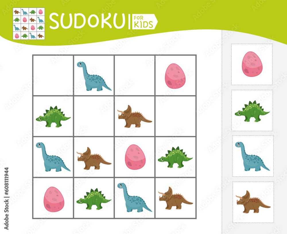 Sudoku game for children with pictures. Kids activity sheet. Vector ...