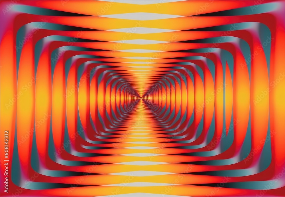 An orange and red digital pattern with an optical illusion of depth, a ...