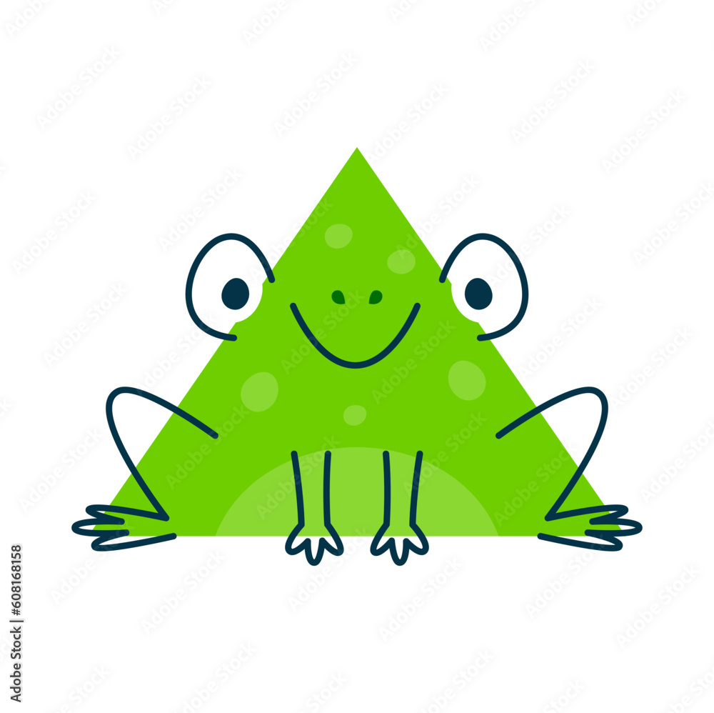 Frog green triangle cartoon character, math shape, mathematics figure ...