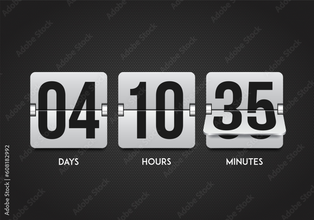 Mechanical scoreboard with flip symbols. Countdown timer. Clock counter ...