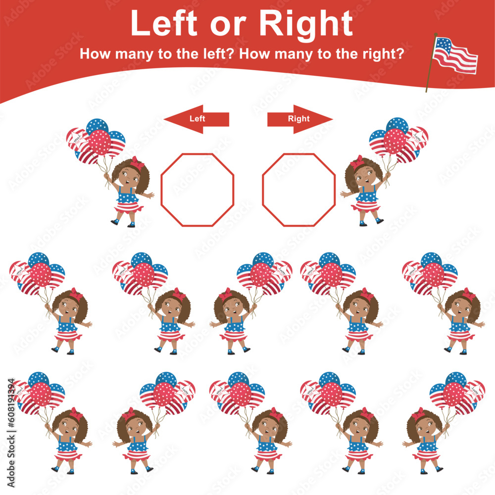 Math game worksheet with American Independence Day Theme. Count and ...