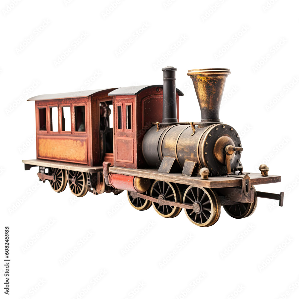 old steam locomotive model train isolated on a transparent background ...