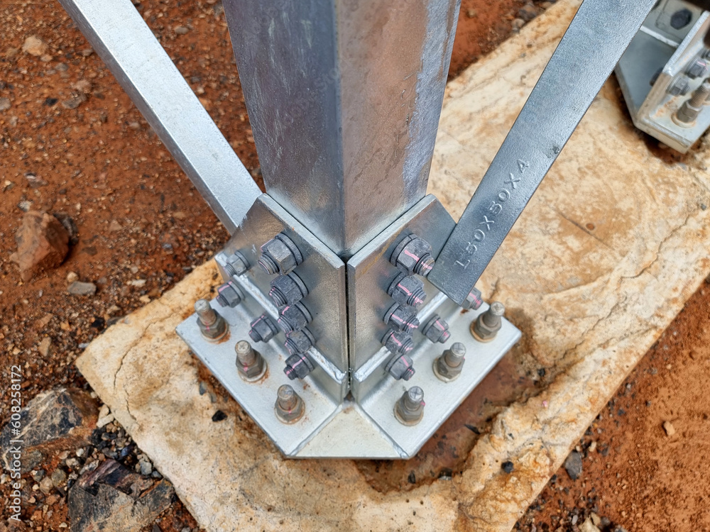 Construction of Substation, the foundation footing of steel structure ...