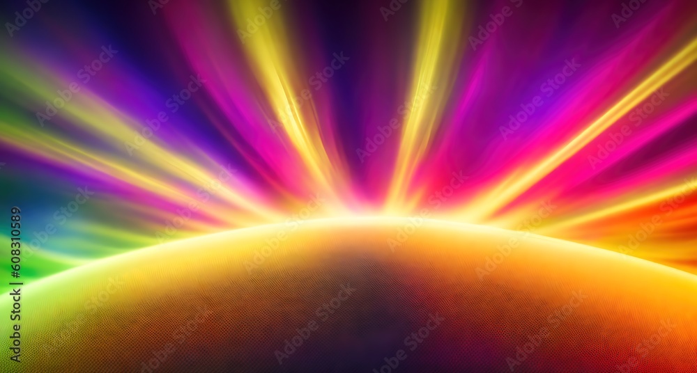 Psychedelic colorful sun with rays of light emanating from it. The ...
