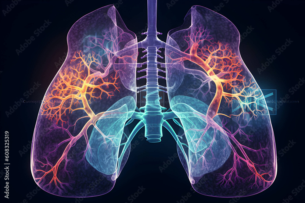 Schematic illustration of human lungs with the different elements on a ...