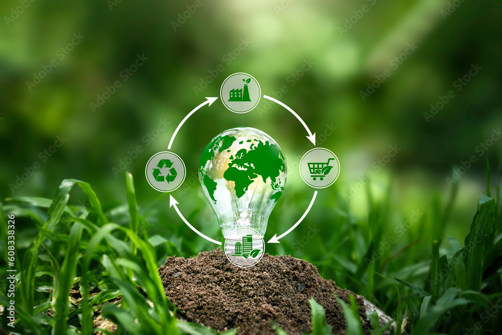 Stock-Illustration „the light bulb and green world map with the icon ...