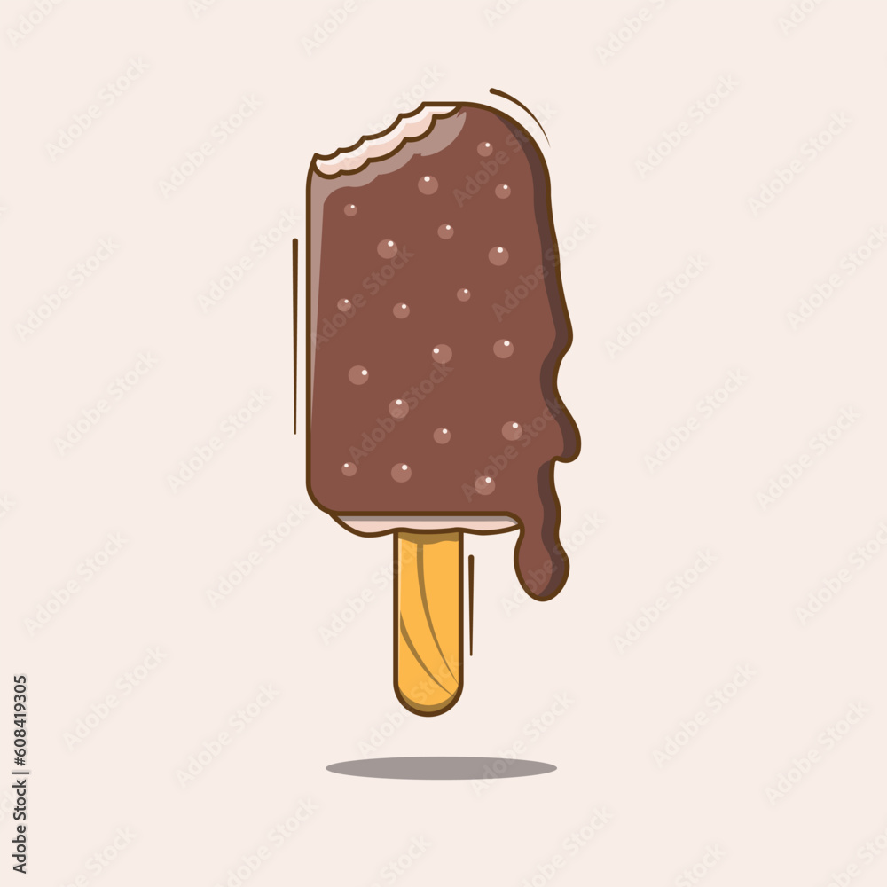 Cute vector illustration of melted chocolate ice cream icon with ...