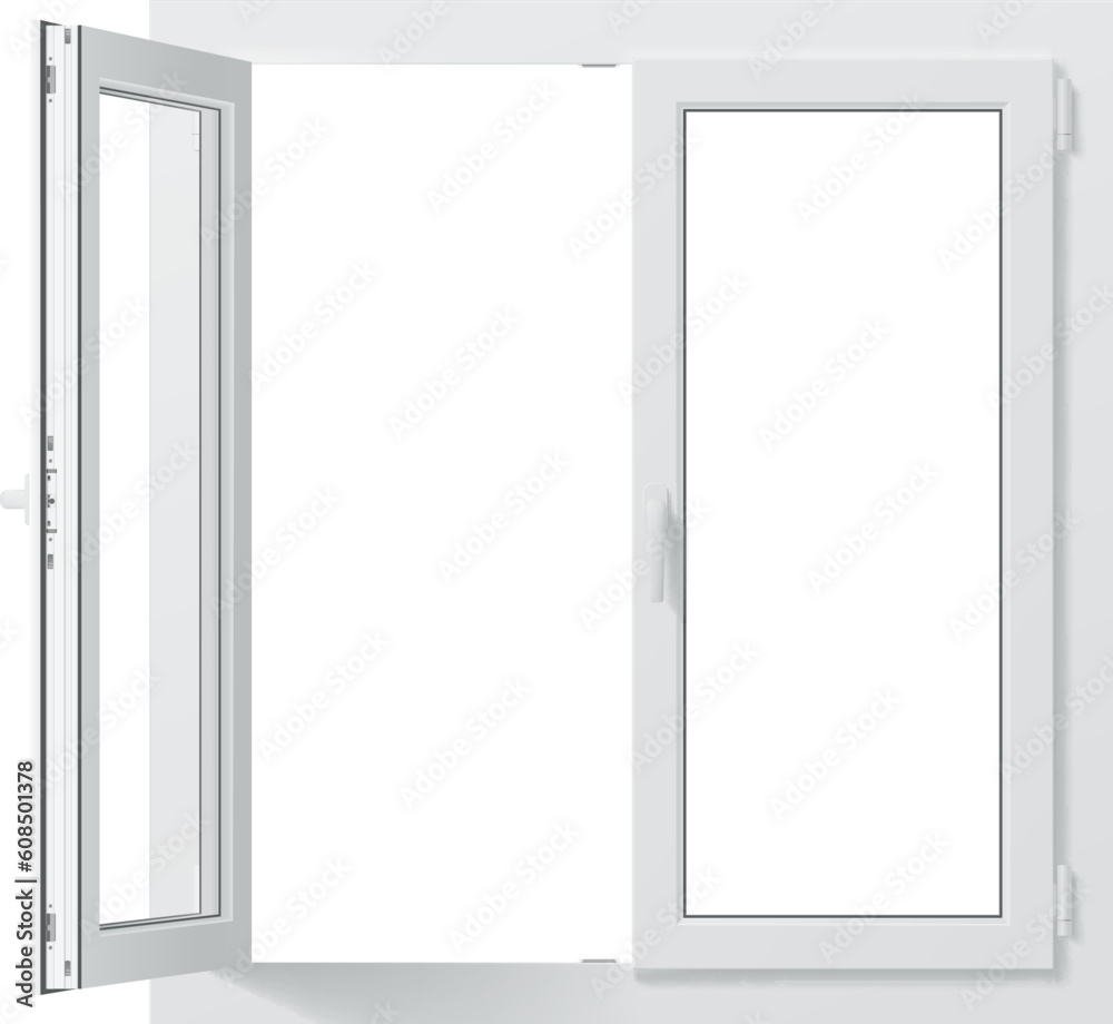 Realistic pvc window with open sash isolated 3d vector mockup provides ...