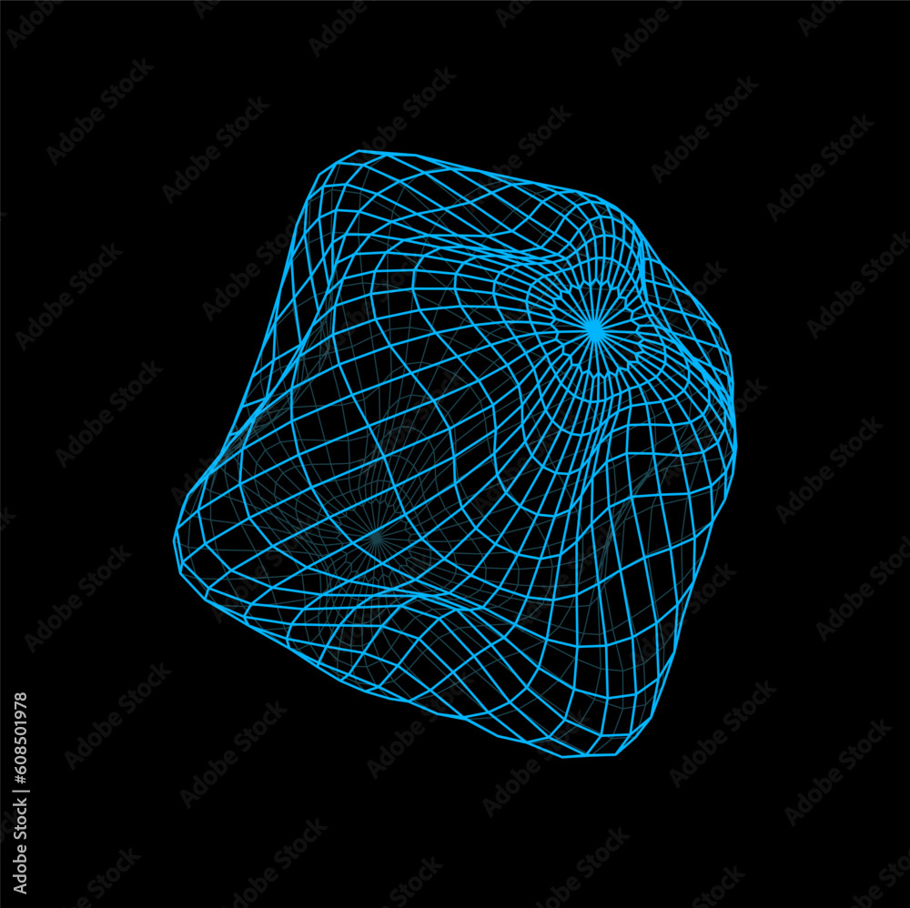 3d futuristic sphere and bent wireframe ball shape. Cyber wireframe ...