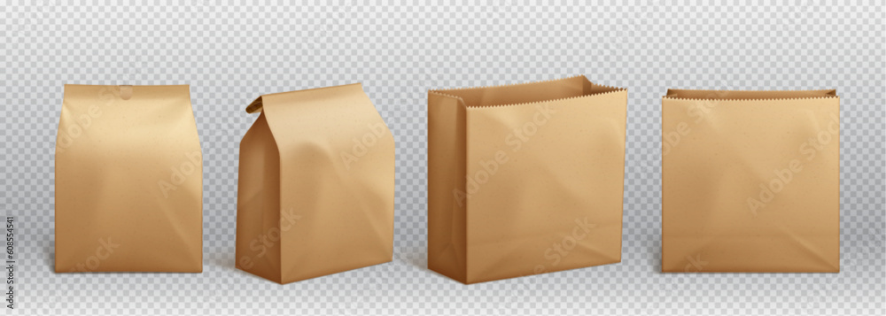 Brown paper lunch vector food craft box package vector mockup. Blank ...
