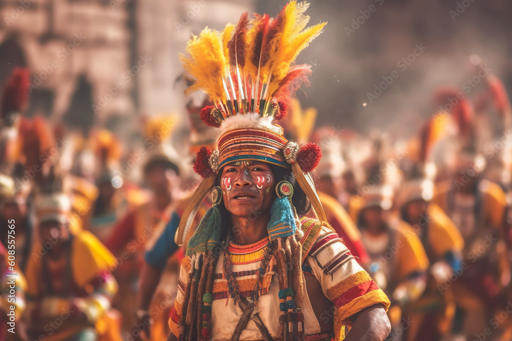 A man dressed in a native american costume. Generative AI. Inti Raymi ...