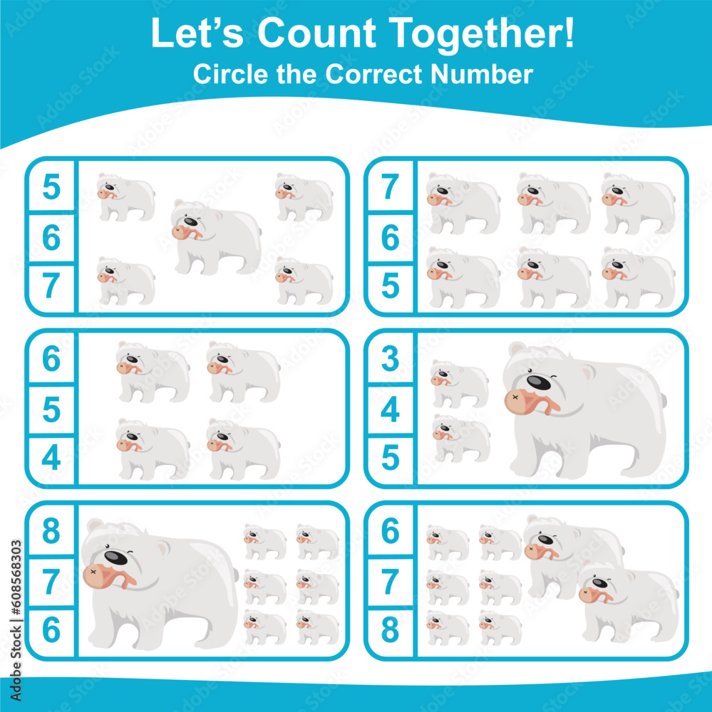 Vector de Stock Let’s counting the polar bear together and circle the ...