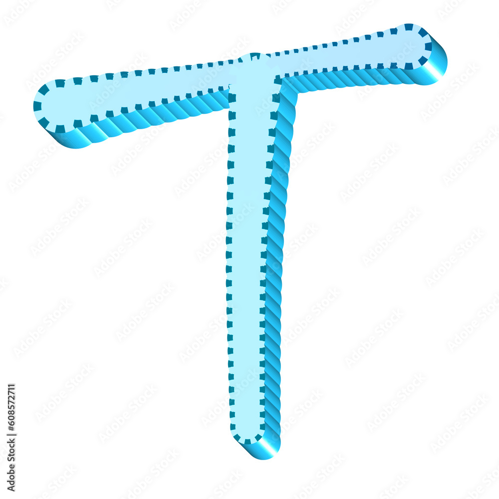 Alphabet letter T blue color 3D shape handwriting font style graphic ...