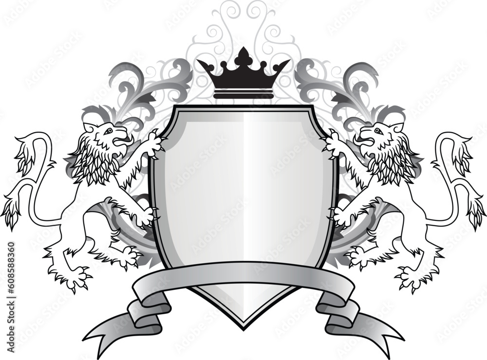 Vector Illustration Heraldic lion with shield Stock Vector | Adobe Stock