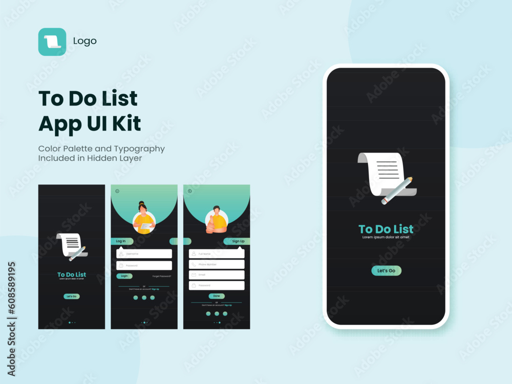 To Do List App UI Kit Including as Sign In, Sign Up for Mobile ...
