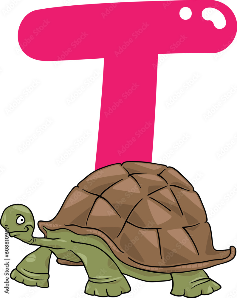 cartoon illustration of T letter for turtle Stock Vector | Adobe Stock