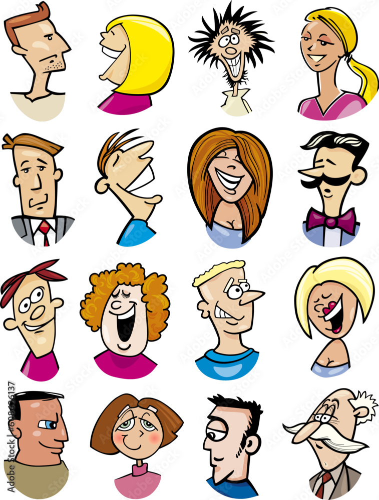 cartoon illustration of different people characters and emotions Stock ...
