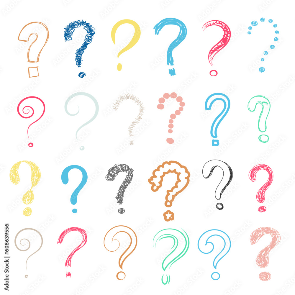 Question mark - hand drawn symbol. Cartoon sketch style interrogation ...