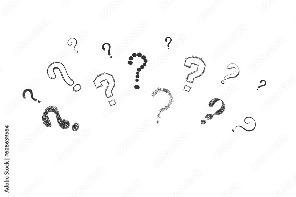 Set of question marks. Hand drawn signs interrogation, scribble symbols ...