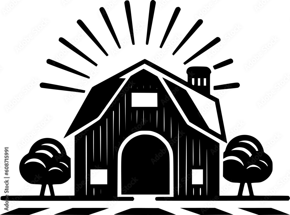 Farm | Black and White Vector illustration Stock Vector | Adobe Stock