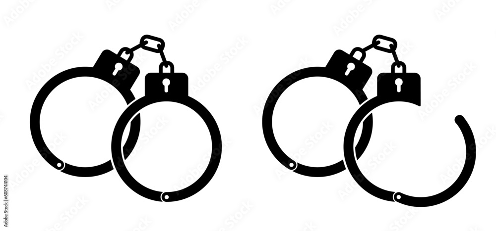 Closed jail cuffs. Cartoon handcuffs. Vector handcuff, manacles or ...