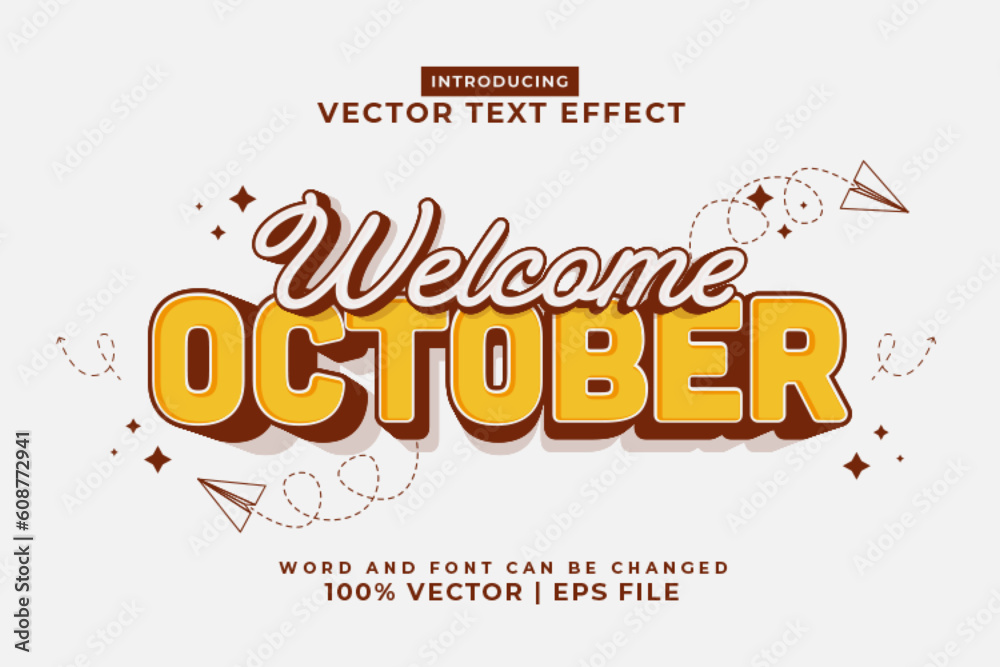 Editable text effect Welcome October 3d Cartoon template style premium ...